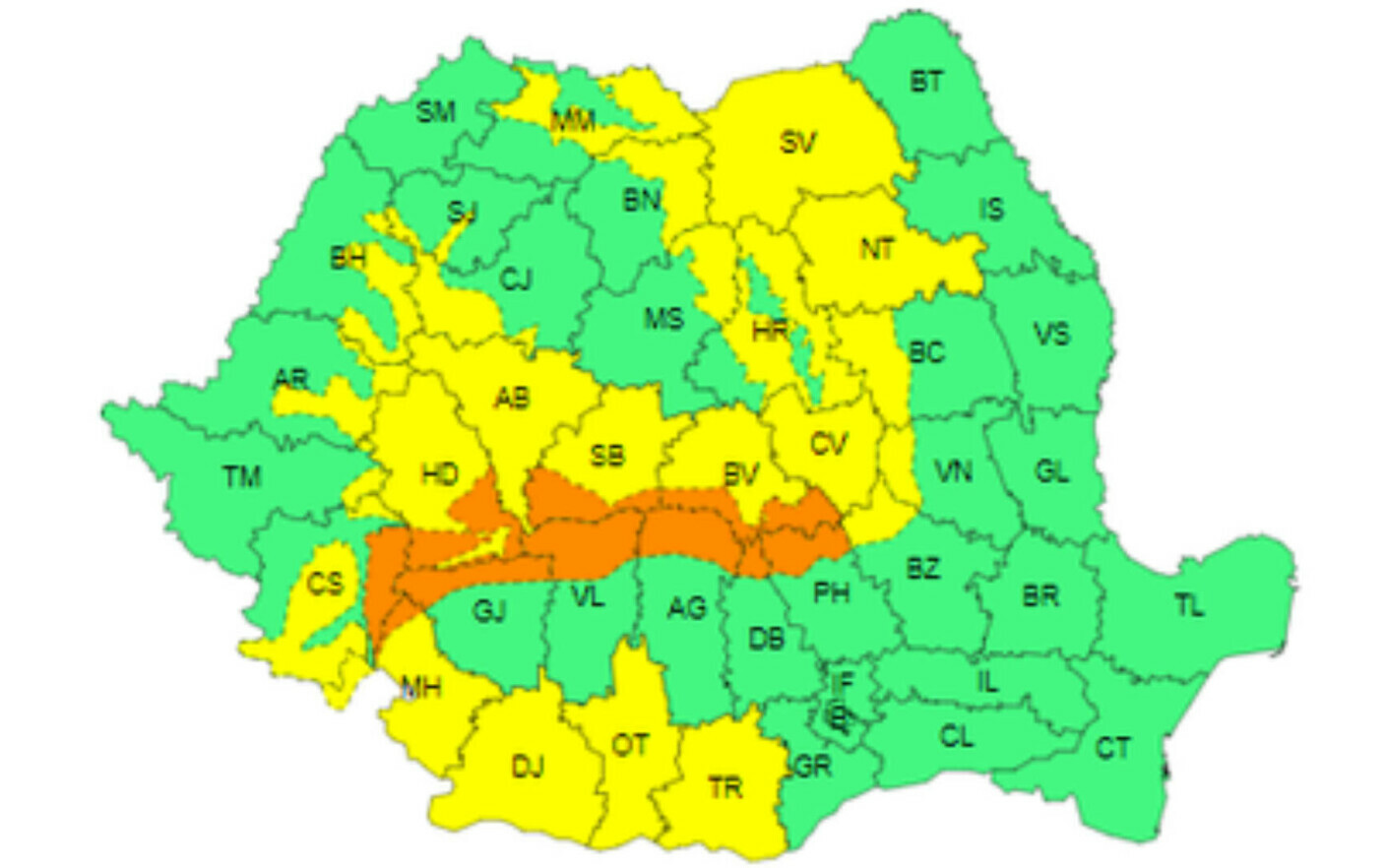 HARTĂ | Cod galben de vânt în mare parte din țară. Cod portocaliu de ...