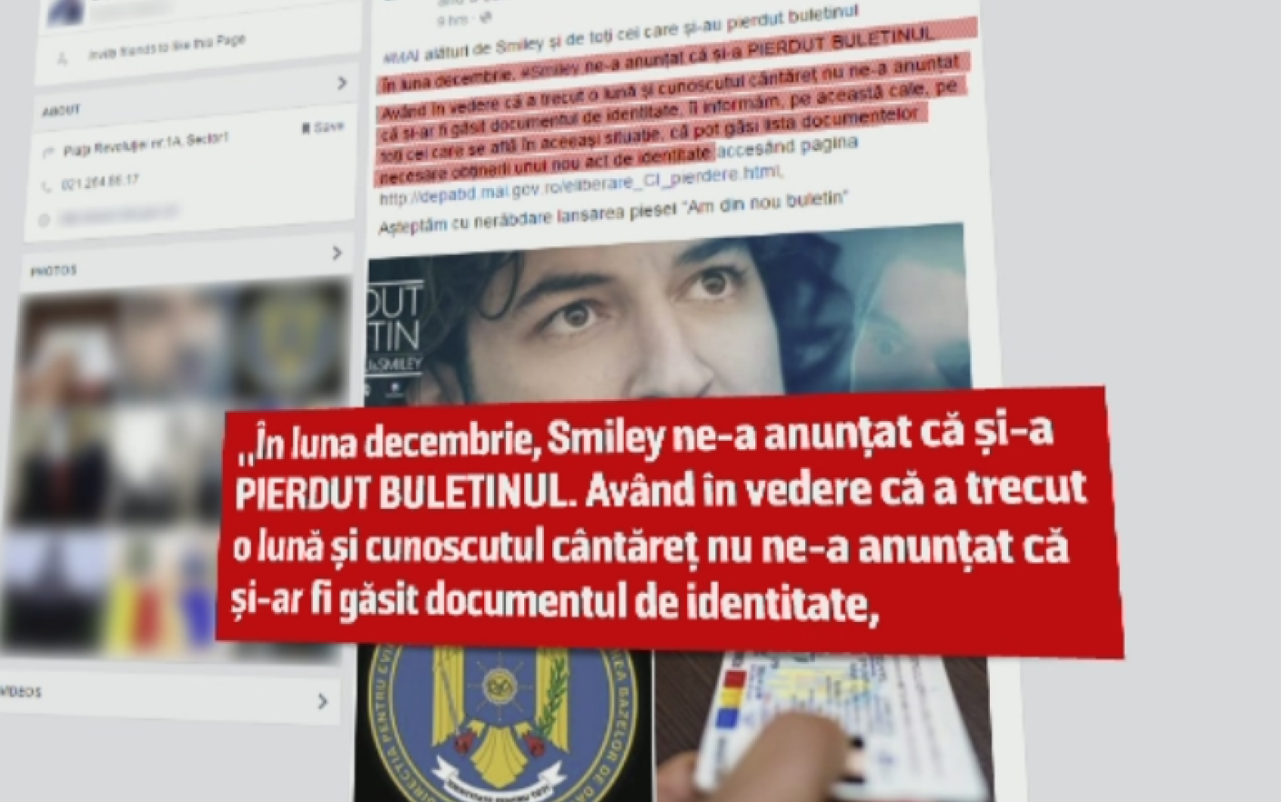 "Pierdut buletin", noua piesa a lui Smiley, inspiratie pentru politisti. Mesajul publicat de MAI ...