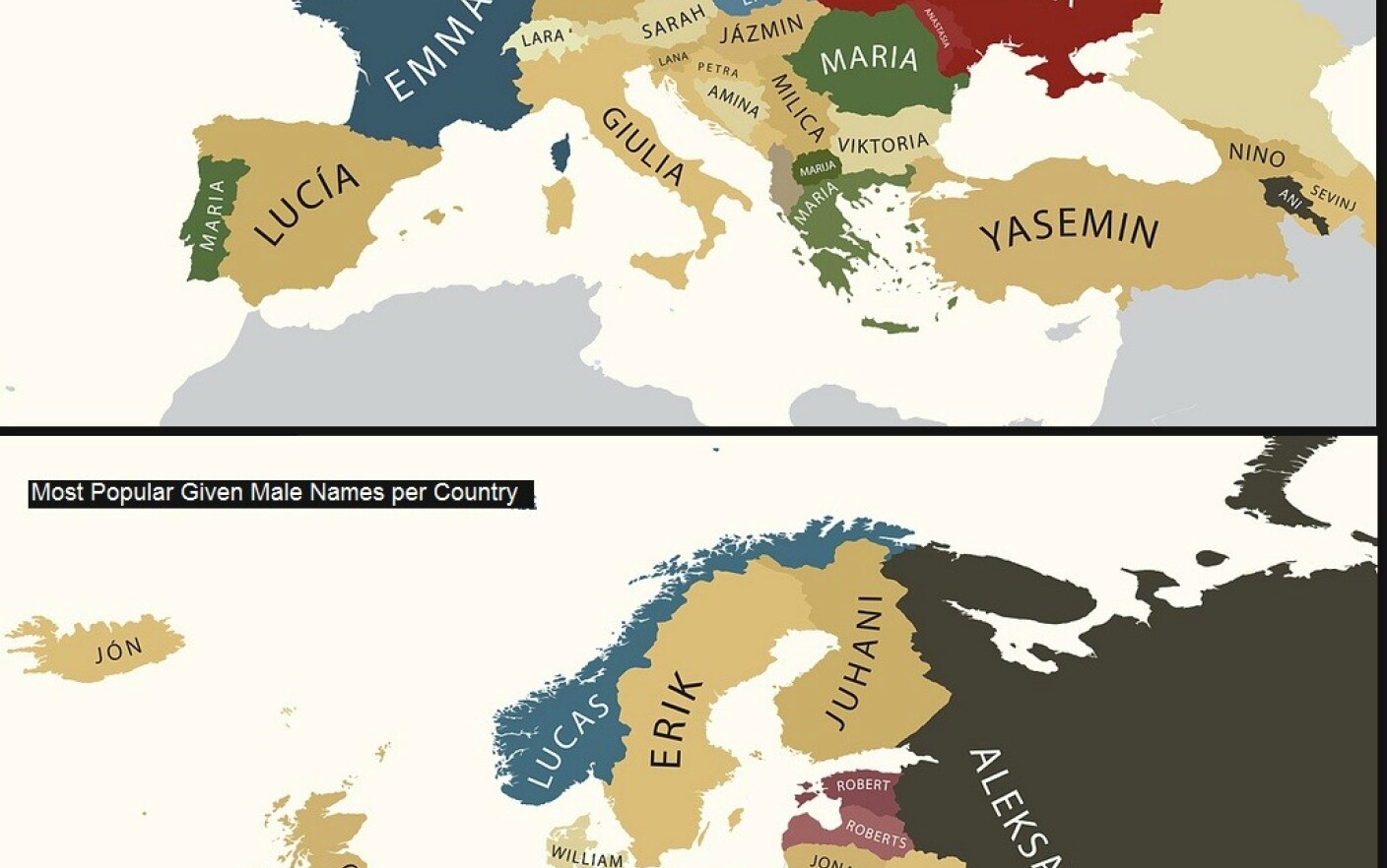 Harta celor mai populare nume de nou nascuti din Europa. Care sunt cele ...
