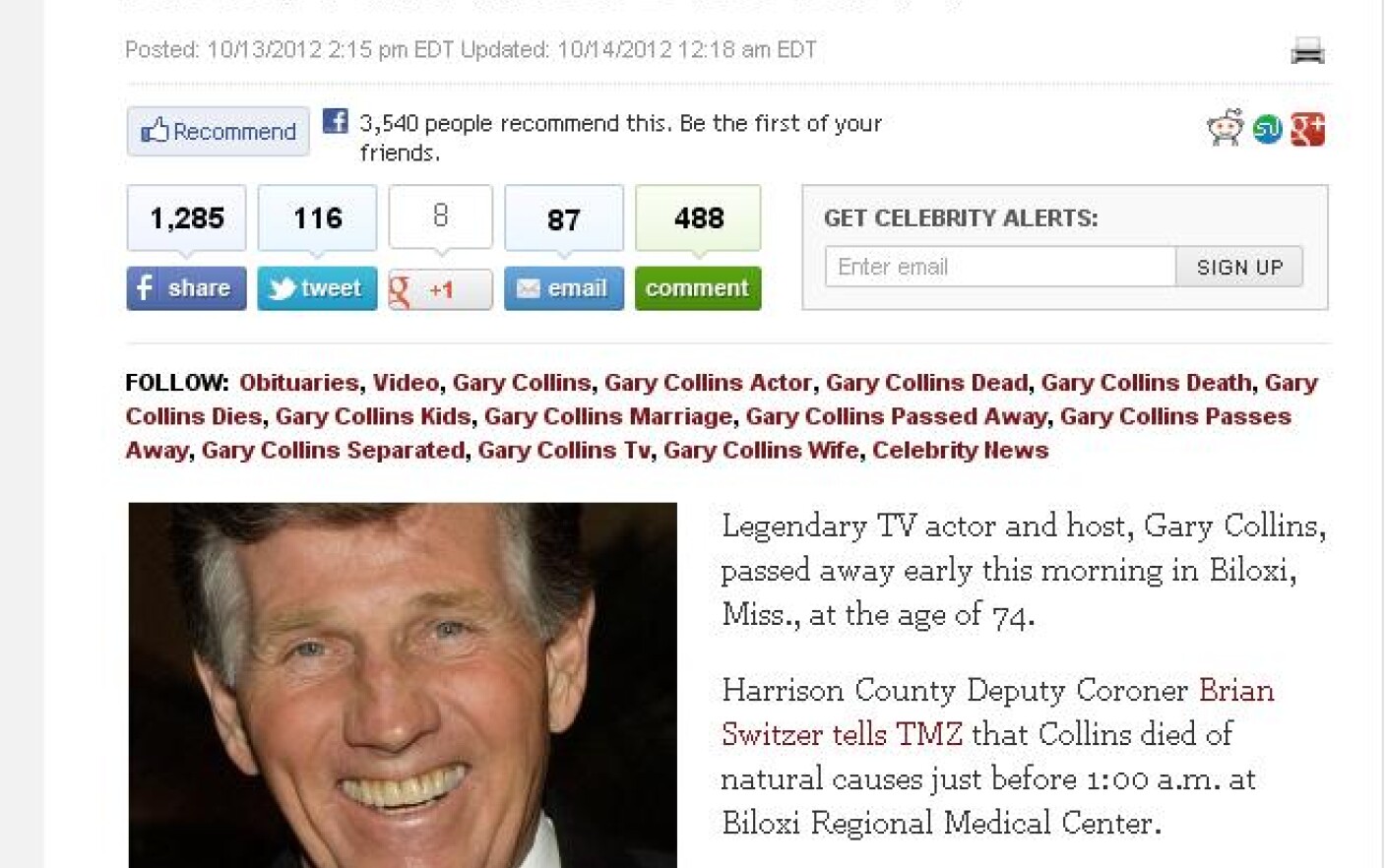 Actorul si prezentatorul TV de Emmy, Gary Collins, a murit la varsta de ...