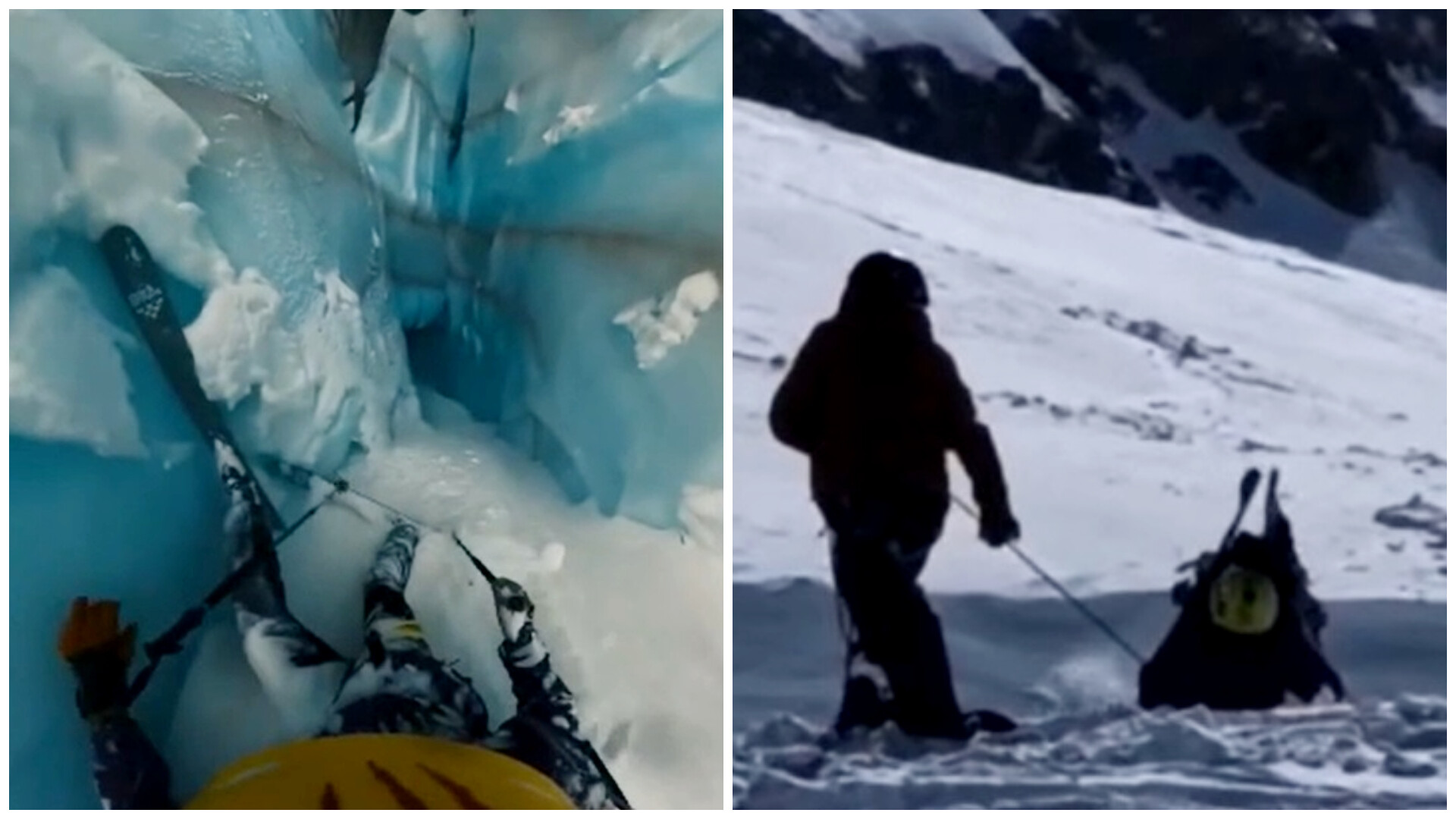 Un schior a căzut într-o crevasă masivă, în Alpi. Momentul terifiant a ...