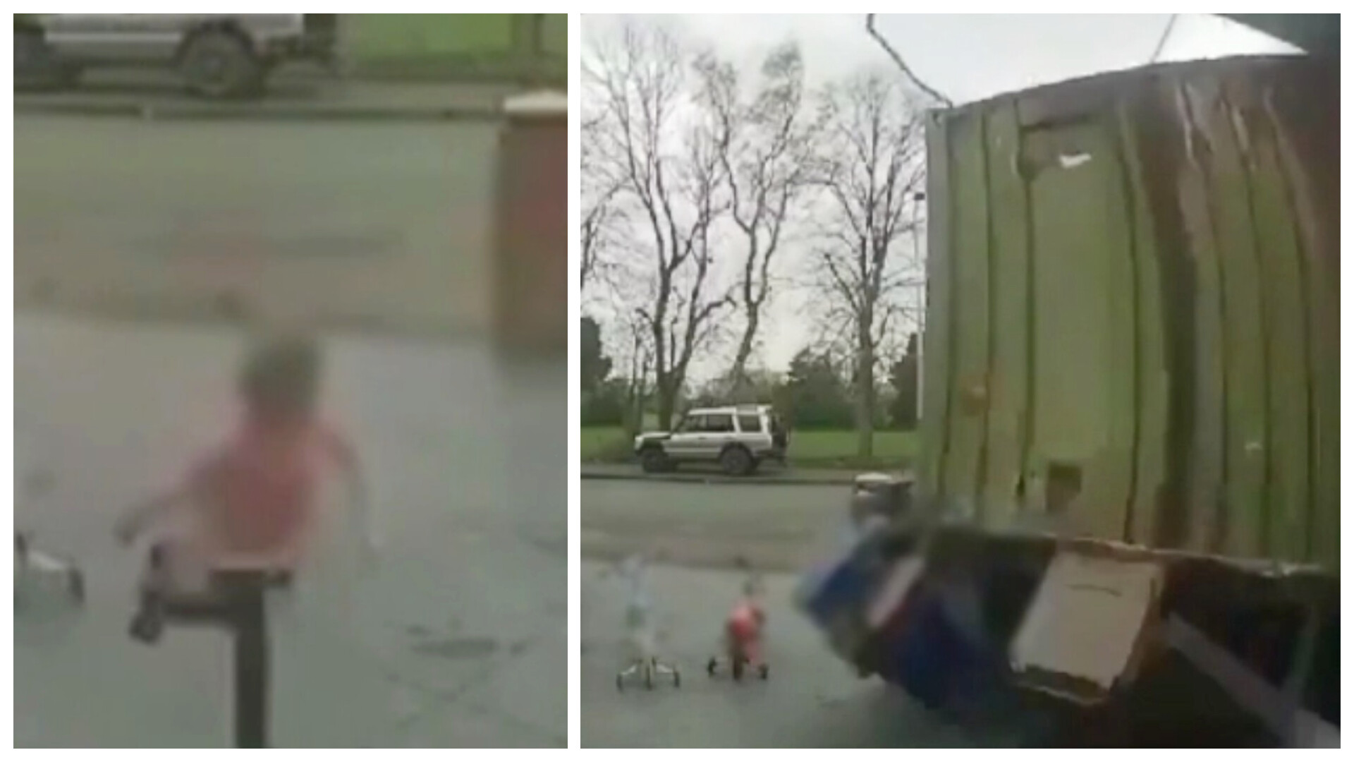 O macara s-a prăbușit pe o casă, în timp ce o fetiță se juca în curte ...