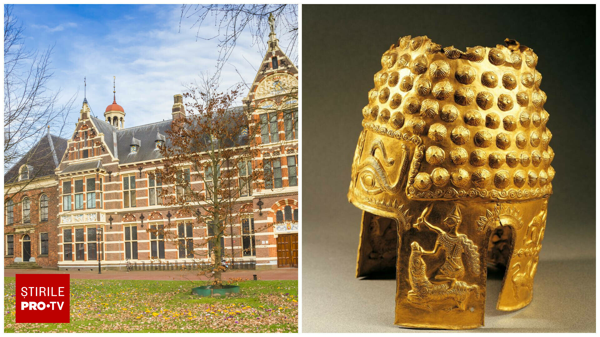 Jaf la Muzeul Drents, unde se găsesc piese de tezaur dacice, din România. Coiful de Aur de la ...